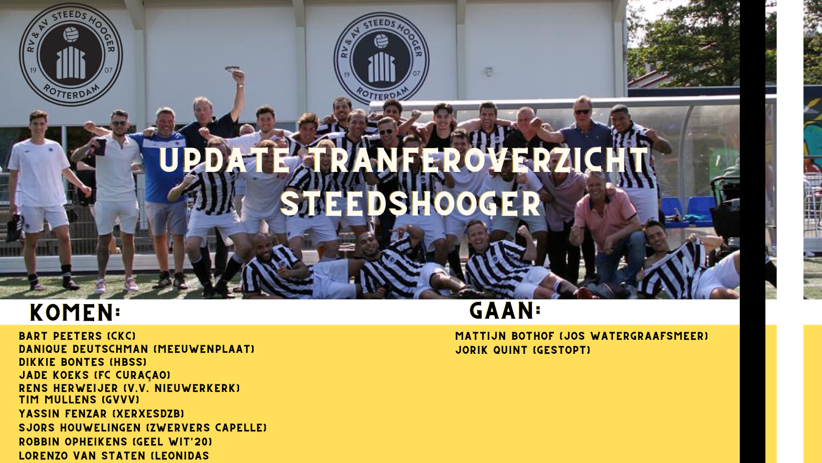 Dubbele cijfers aan nieuwe spelers voor Steeds Hooger en 2 vertrekkers ...